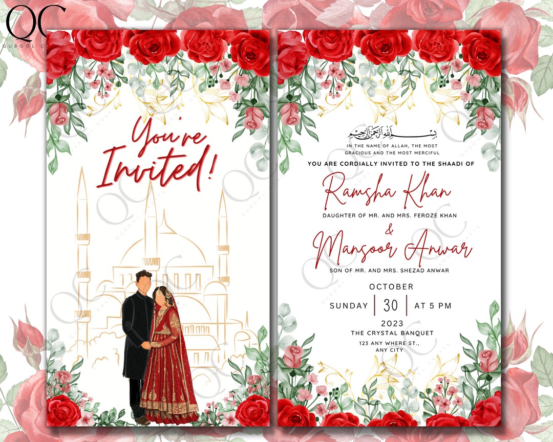 Animated Red Digital Shaadi Nikkah Ceremony Walima Wedding Engagement ...