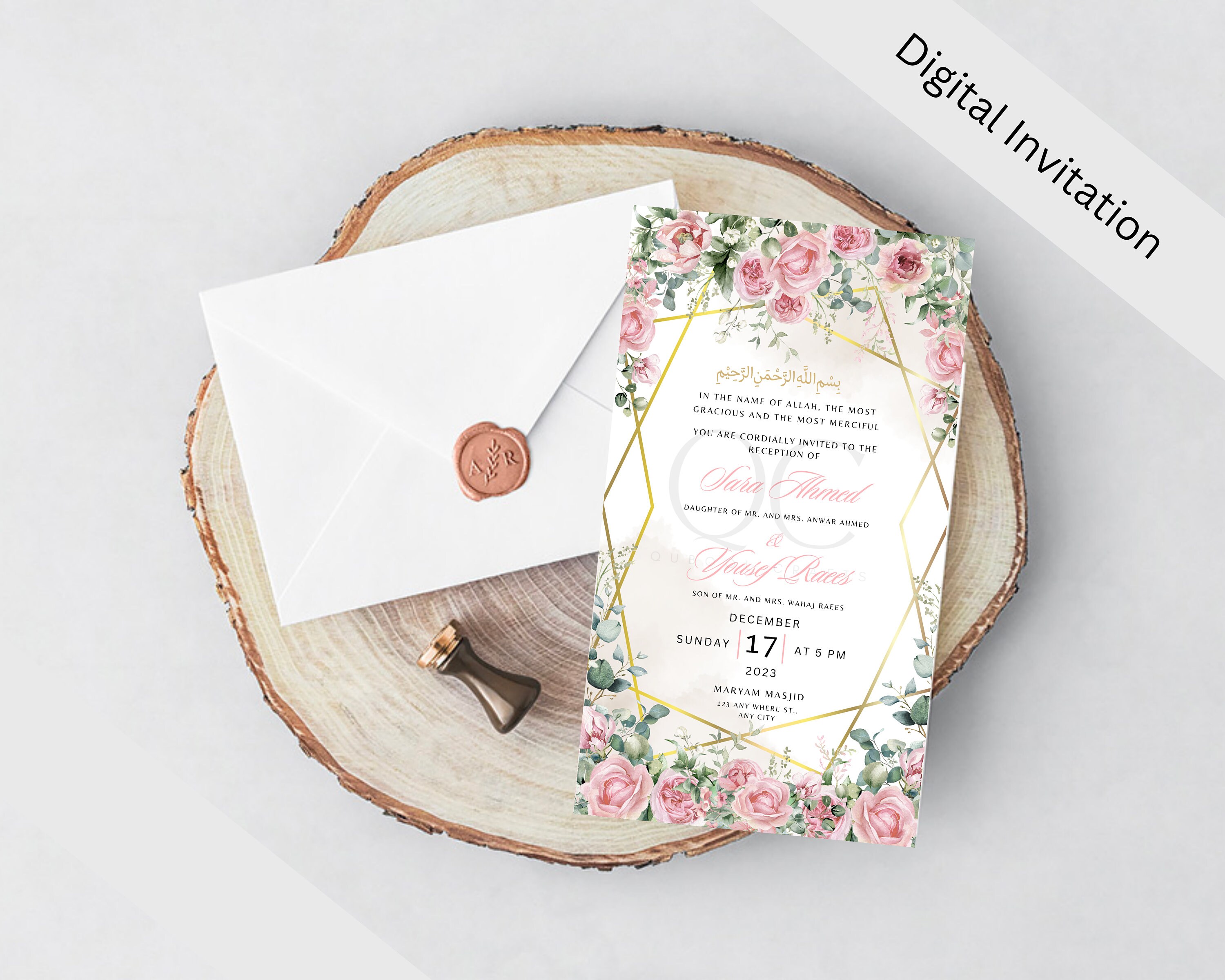 Animated Pink Digital Walima Shaadi Nikkah Ceremony Wedding Engagement ...