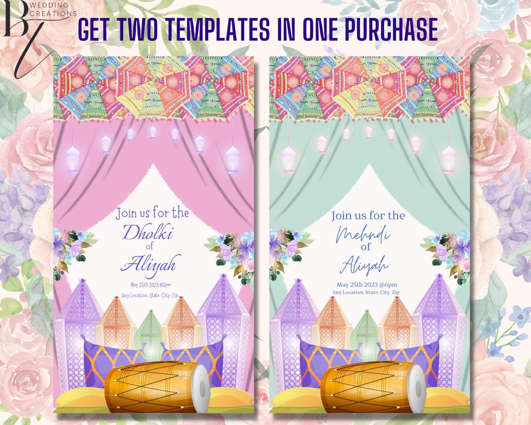 Editable Dholki Sangeet Mayoun Mehndi Haldi Invitation Card Digital ...
