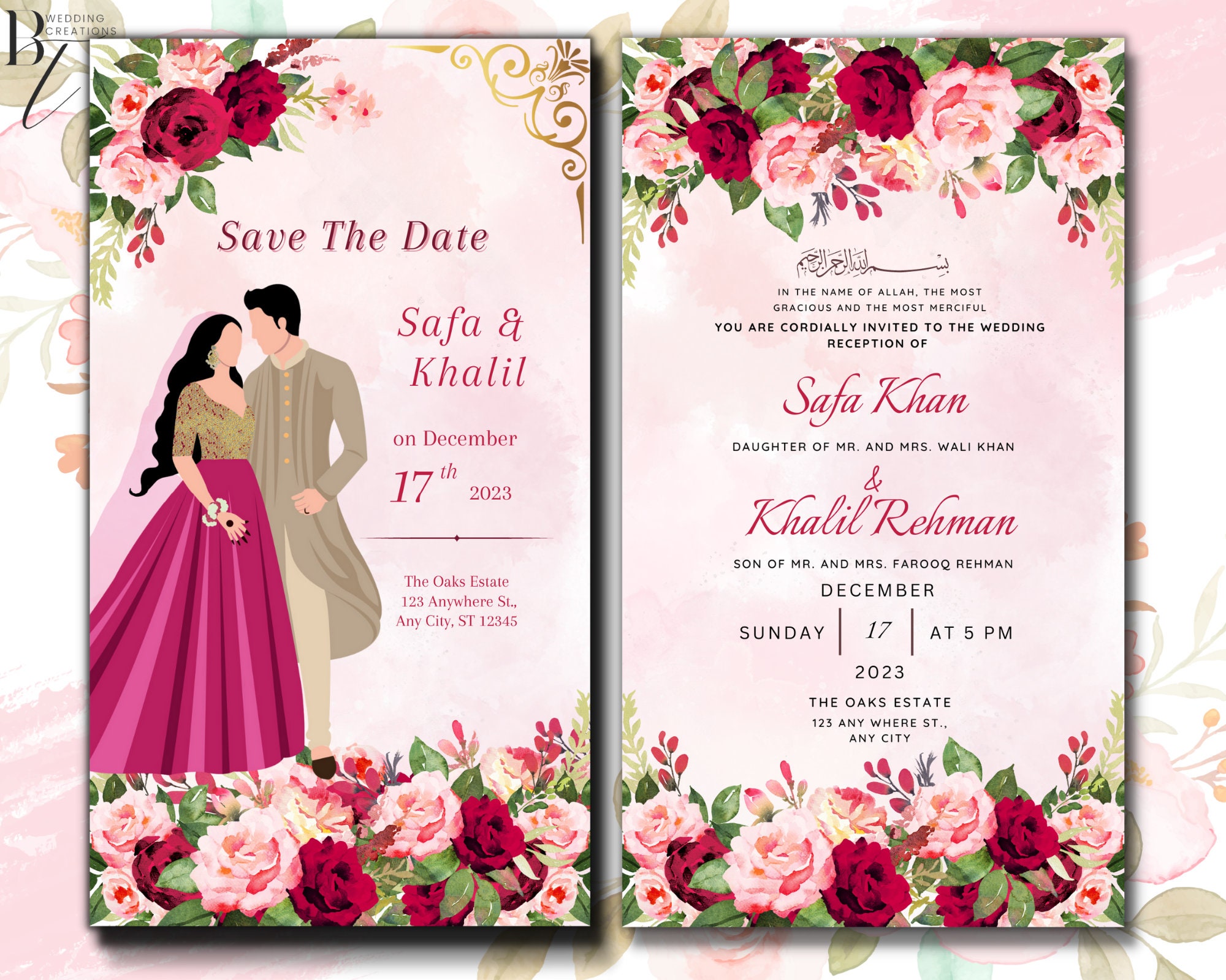 Animated Pink Digital Reception Shaadi Nikkah Ceremony Walima Wedding ...