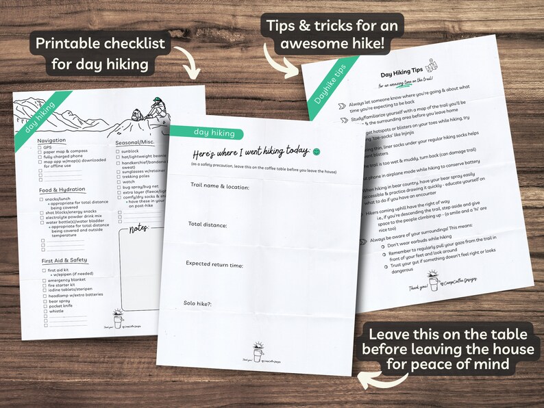 Printable Day Hiking Checklist | Safety Info | Hiking Tips - Etsy