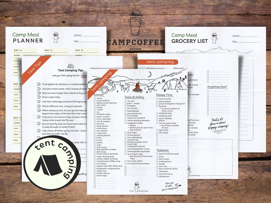 Printable Tent Camping Checklist Tent Camping Tips Camp - Etsy