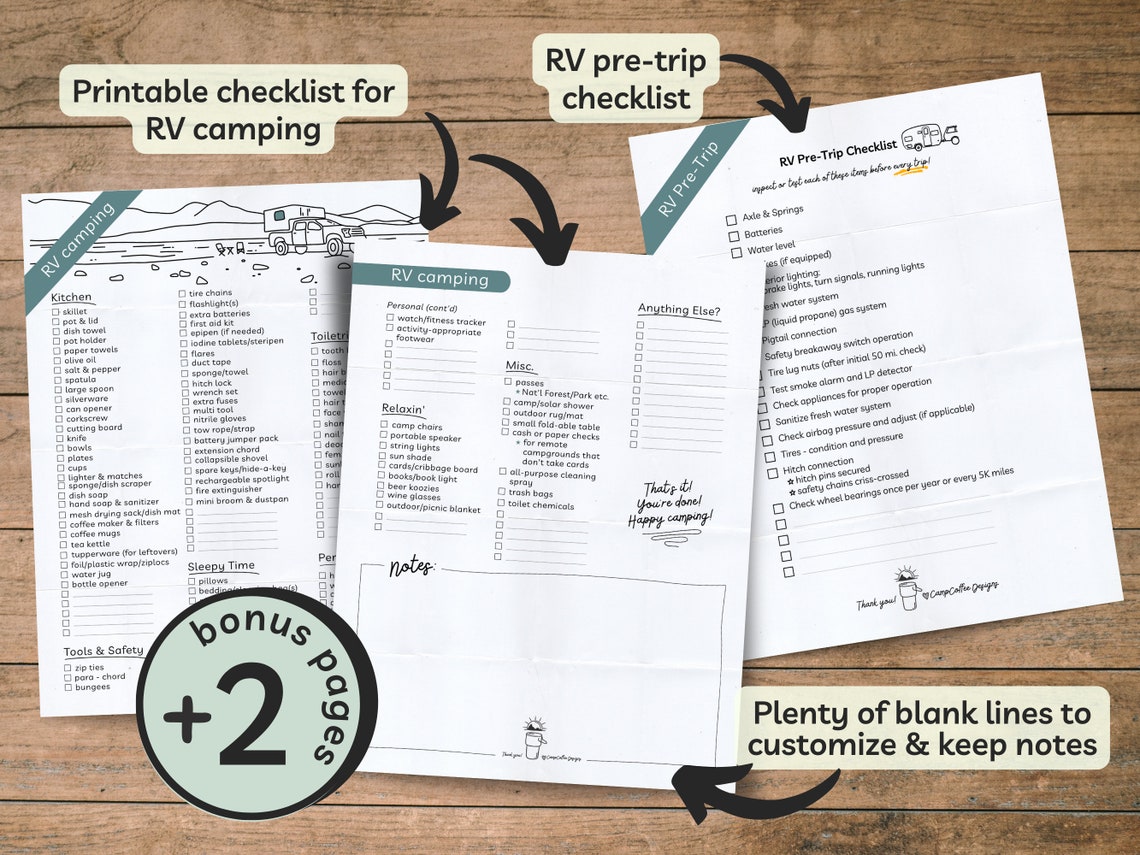 Printable RV Camping Checklist | RV Pre-trip Checklist | Camp Meal ...