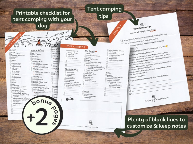 Tent Camping Checklist With Dog | Camp Meal Planner (printable) - Etsy