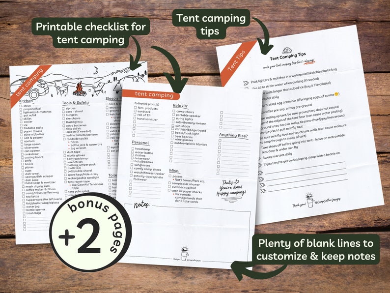 Printable Tent Camping Checklist Tent Camping Tips Camp - Etsy