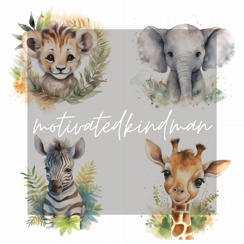 Safari Watercolor Baby Animals Clipart Transparent - Etsy