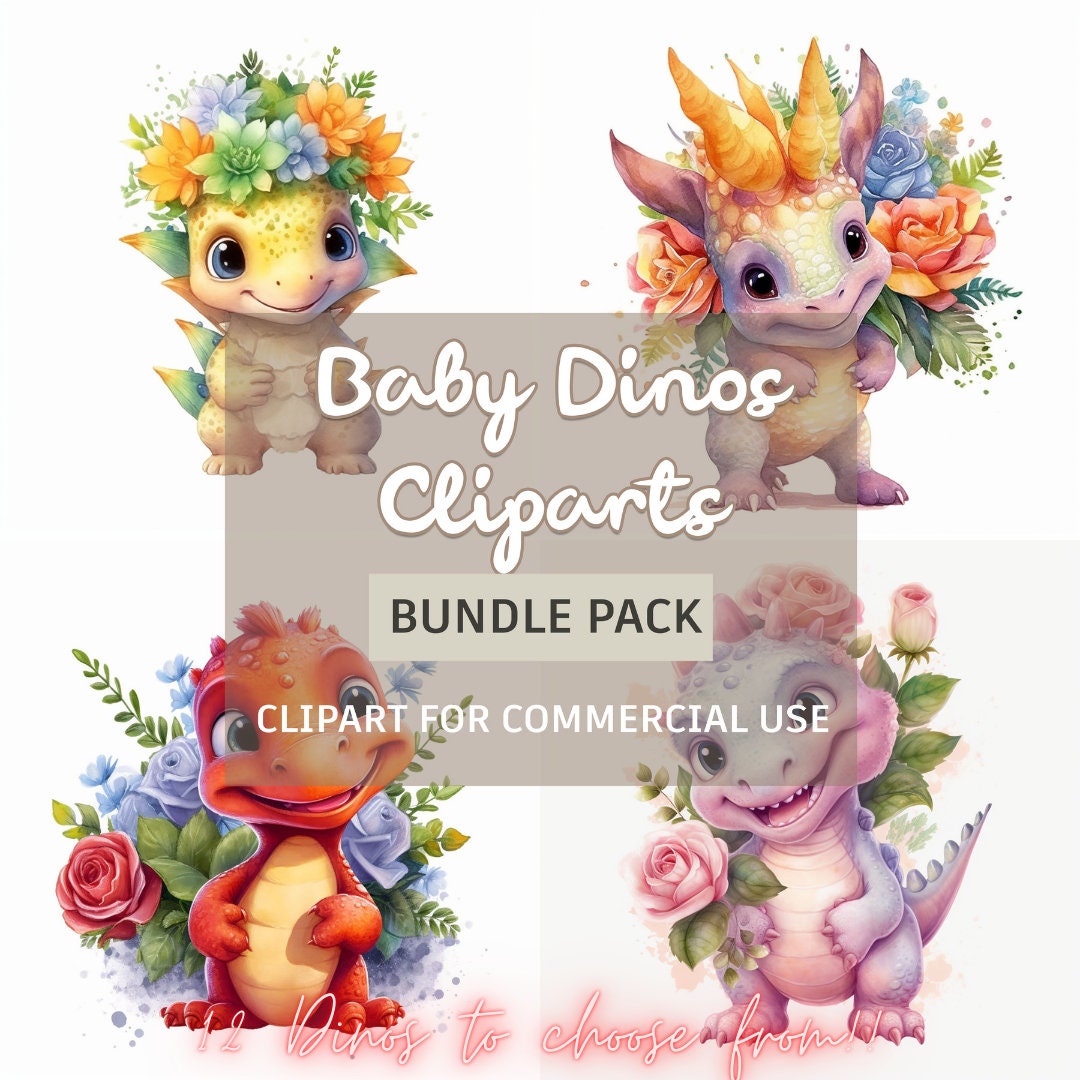 Baby Dinosaurs Clipart Bundle, Transparent BG, Commercial PNG, Cute ...