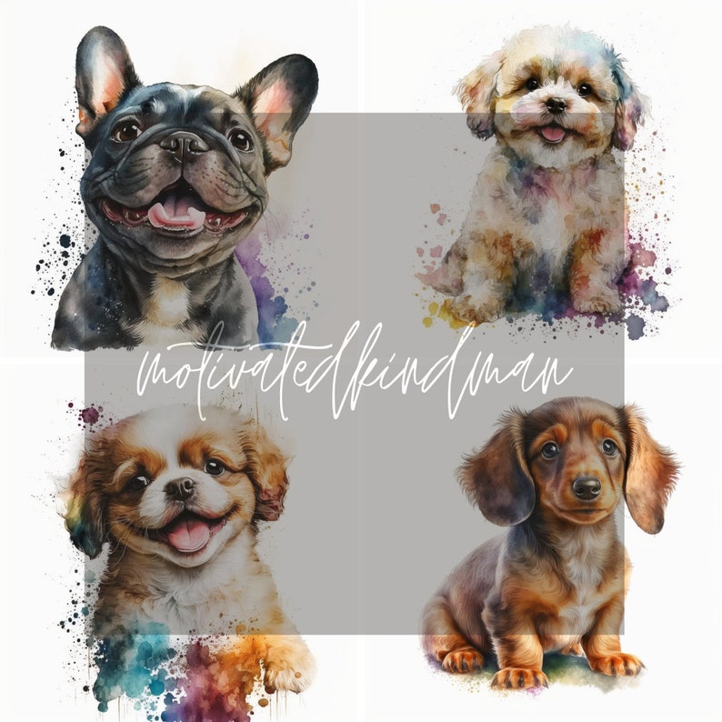 Cute Dog Watercolor Clipart Bundle Transparent PNG 12 Dog - Etsy