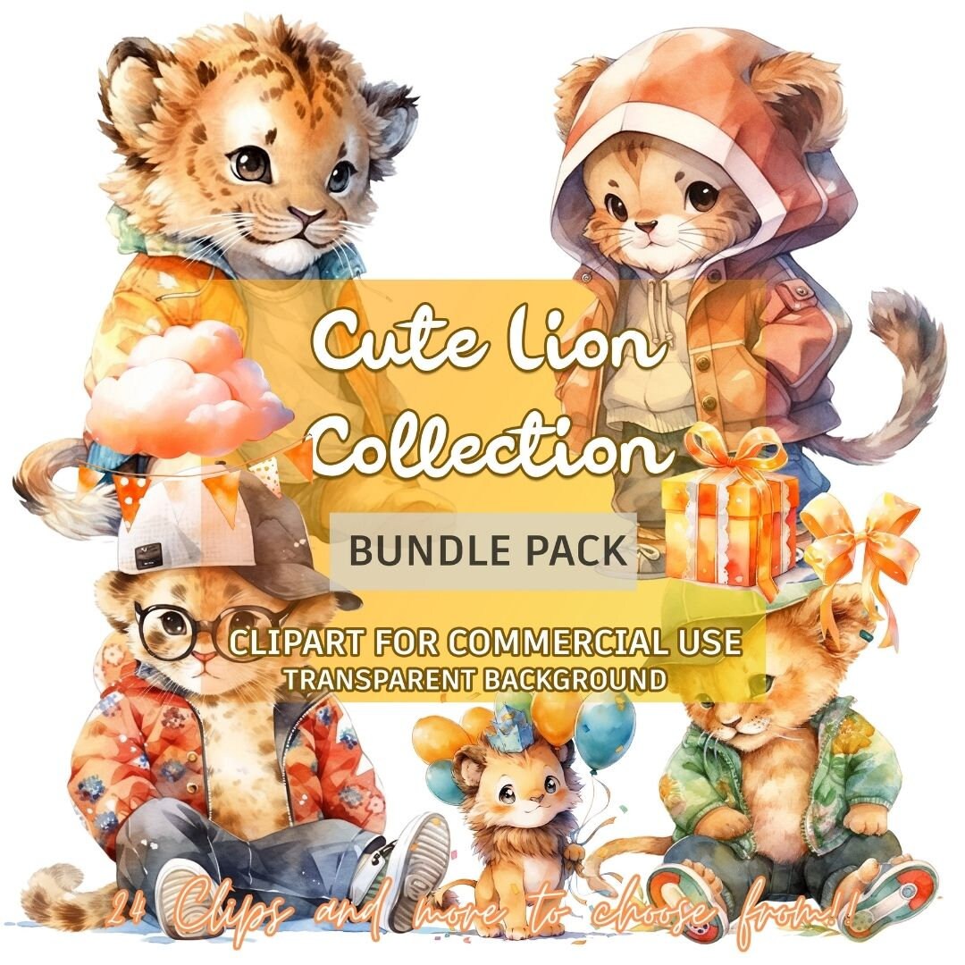 Cute Kid Lion Clip Art Pack, Baby Shower for a Boy, Transparent ...