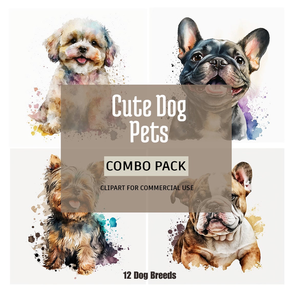 Cute Dog Watercolor Clipart Bundle Transparent PNG 12 Dog - Etsy