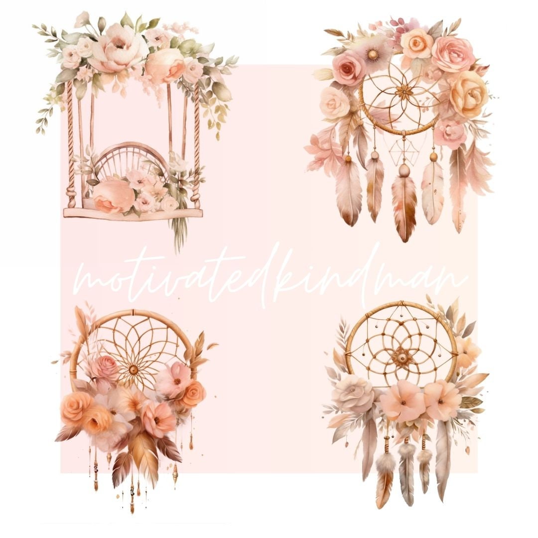 Water Color Boho Clipart Bundle, Transparent Background, Commercial PNG ...