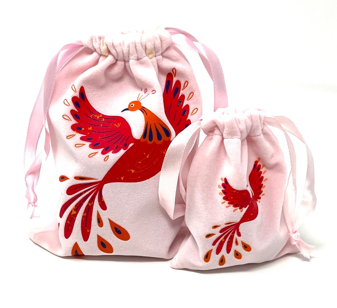 Phoenix Pink Bird DTF Printed Pouch Velvet Bag for Jewelry, Tarot Cards ...