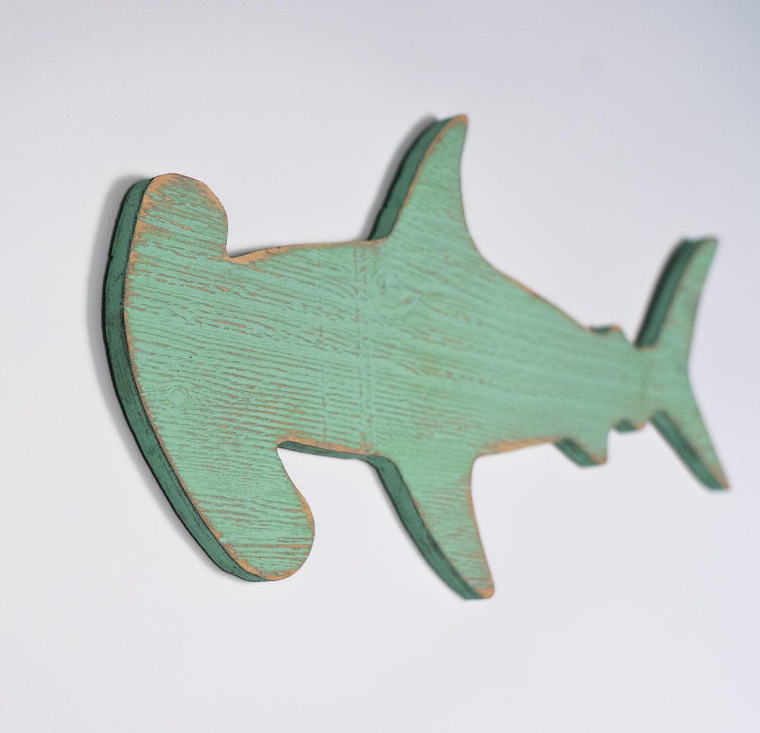 Rustic Wooden Hammerhead Shark, Coastal Cottage Home Decor, Farmhouse ...