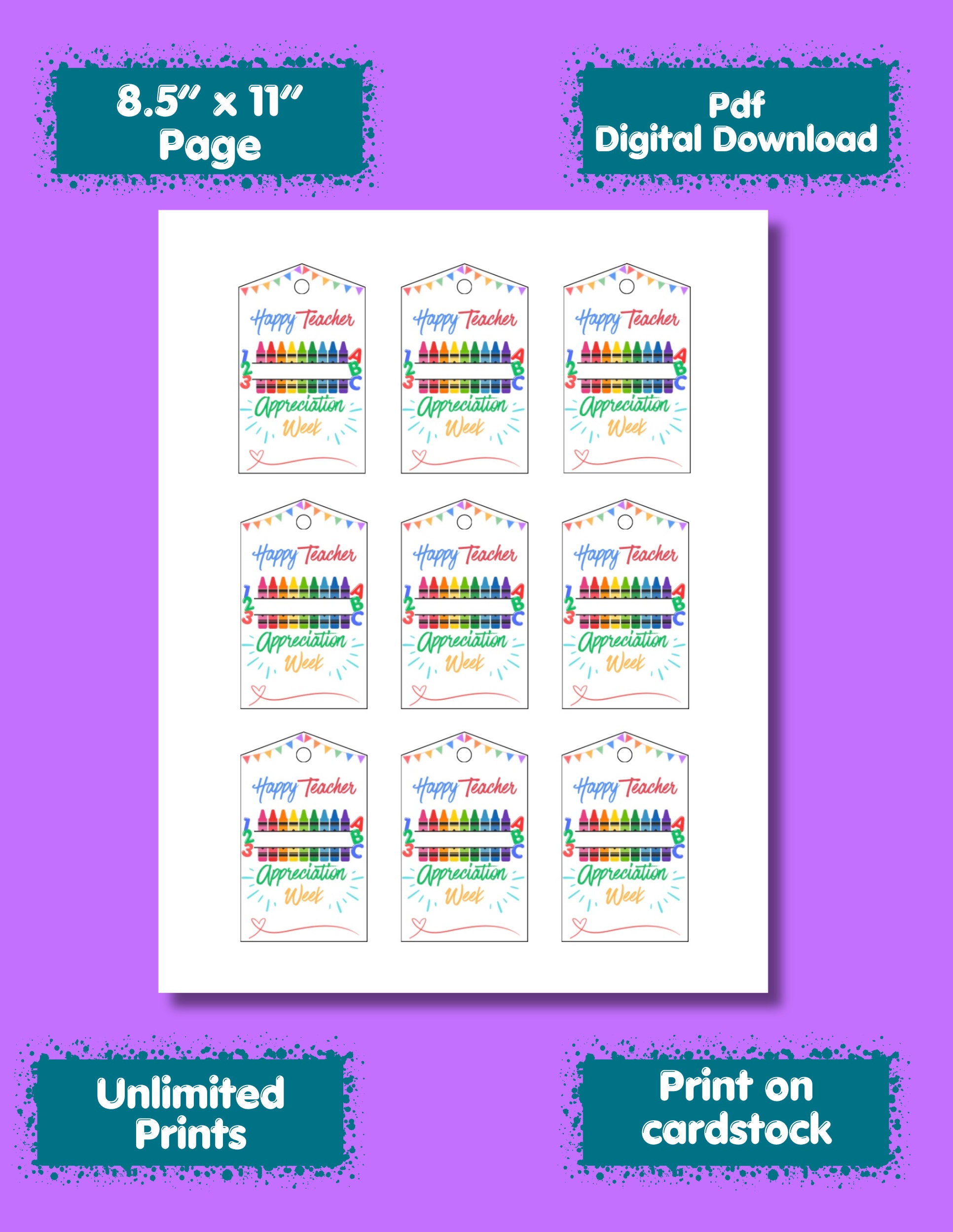 Teacher Appreciation Gift Tag Printable, Digital Download, DIY Teacher ...