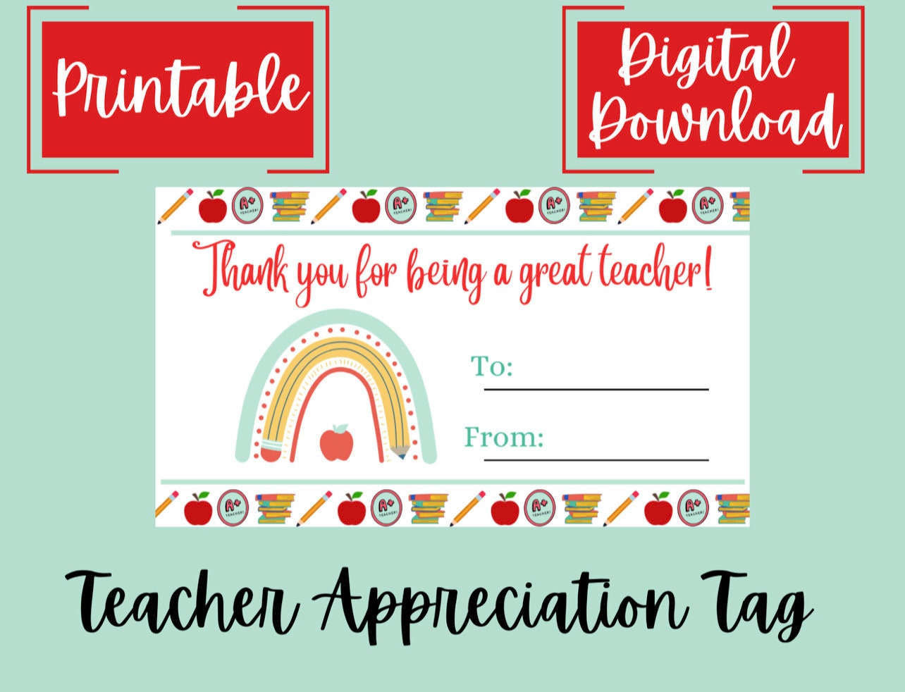 Thank You for Being a Great Teacher Gift Tag- Teacher Appreciation Gift ...