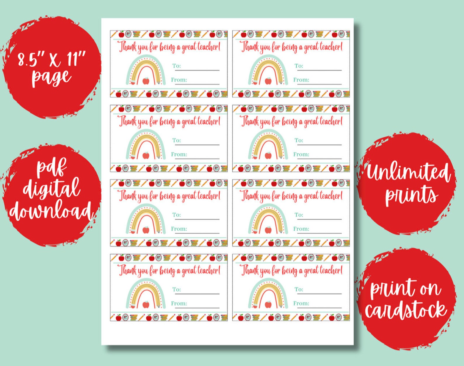 Thank You for Being a Great Teacher Gift Tag- Teacher Appreciation Gift ...