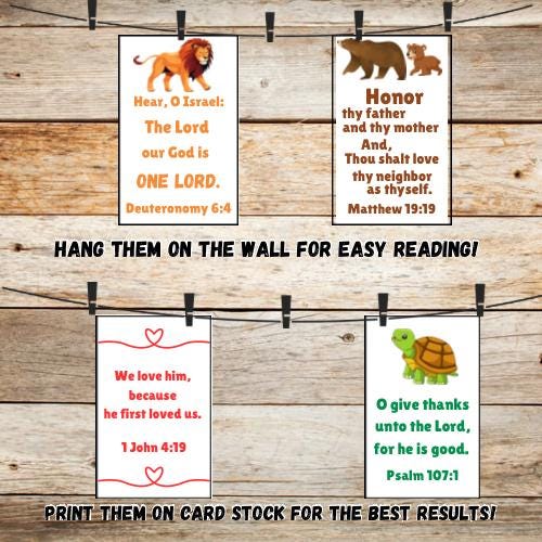 Bible Verse Cards With Animals for Kids, Memory Verse Cards, Digital ...