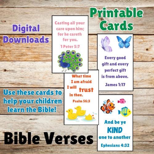 Bible Verse Cards With Animals for Kids, Memory Verse Cards, Digital ...