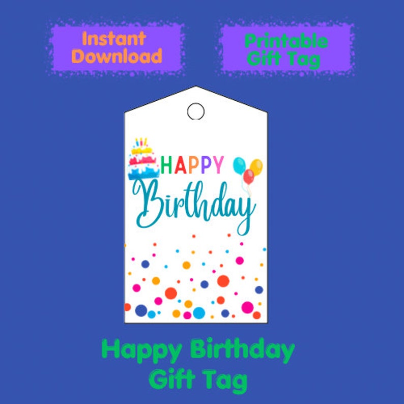 Happy Birthday Printable Gift Tag, Simple Birthday Tag, Happy Birthday ...