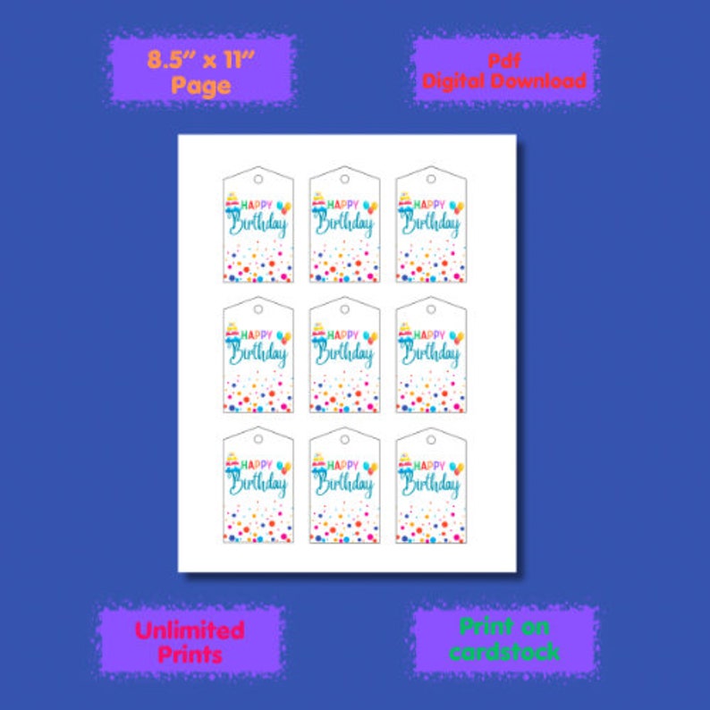 Happy Birthday Printable Gift Tag, Simple Birthday Tag, Happy Birthday ...