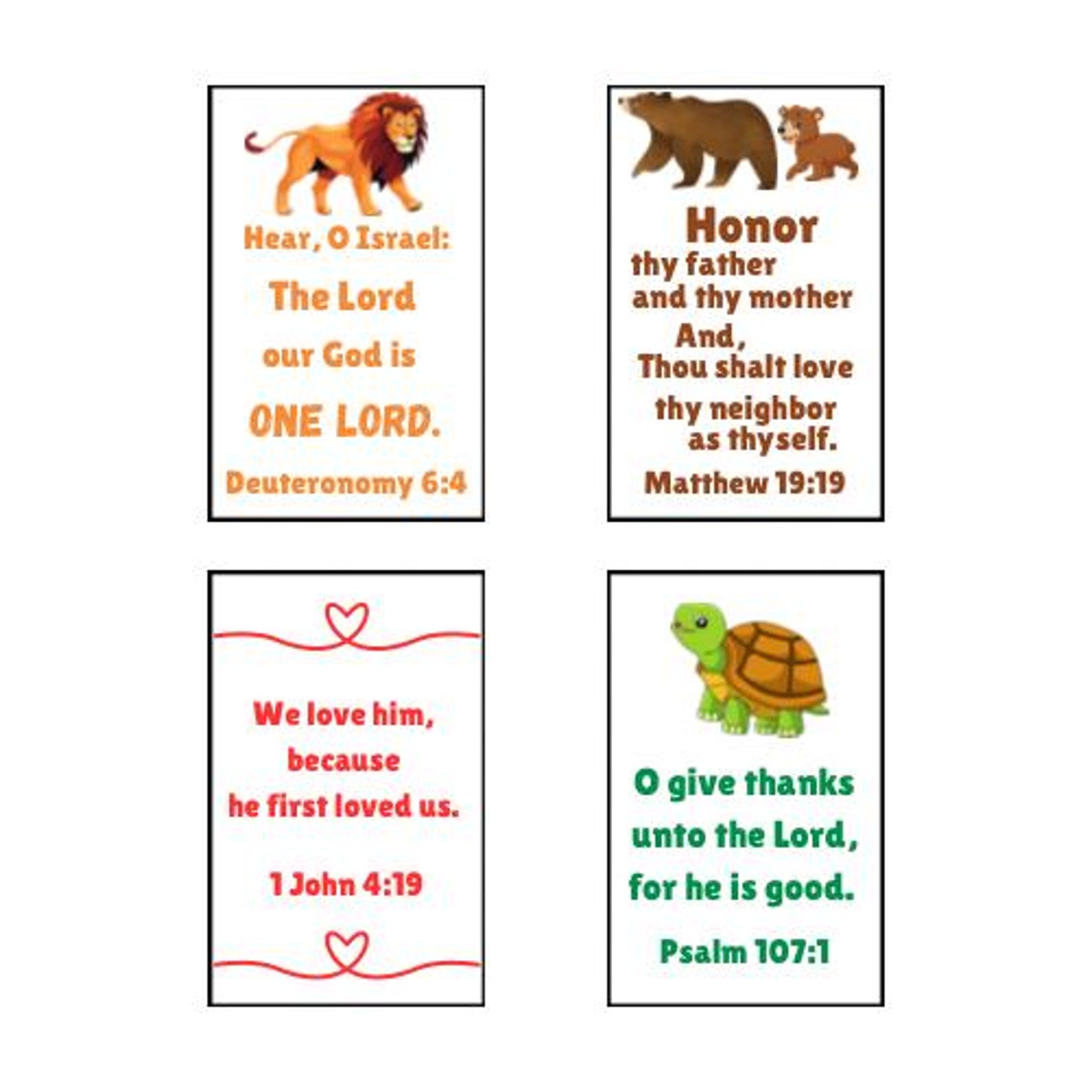 Bible Verse Cards With Animals for Kids, Memory Verse Cards, Digital ...