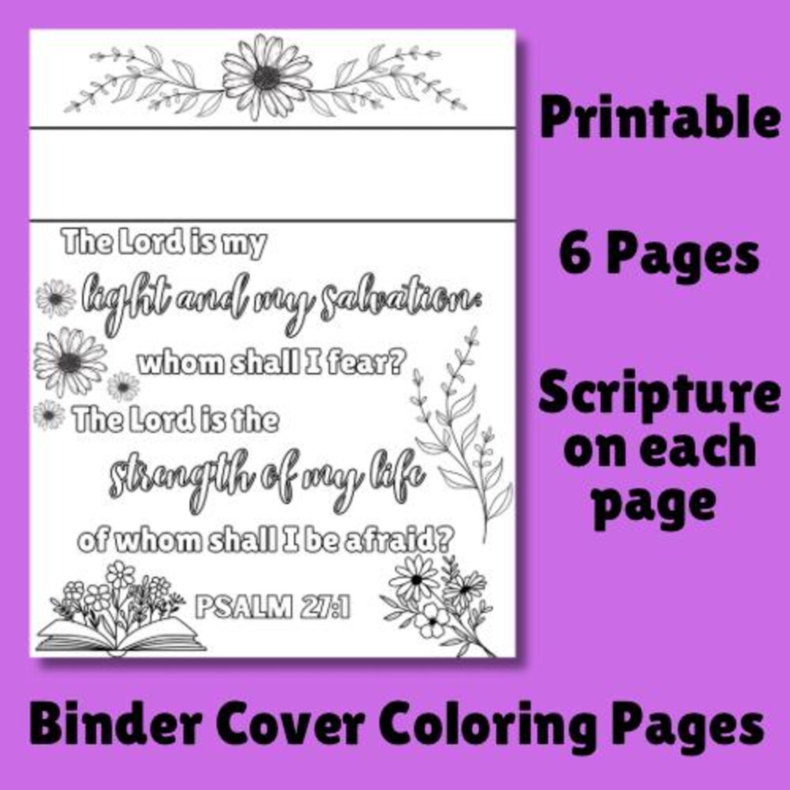Binder Cover Coloring Pages, 6 Printable Pages, Bible Verse Coloring ...
