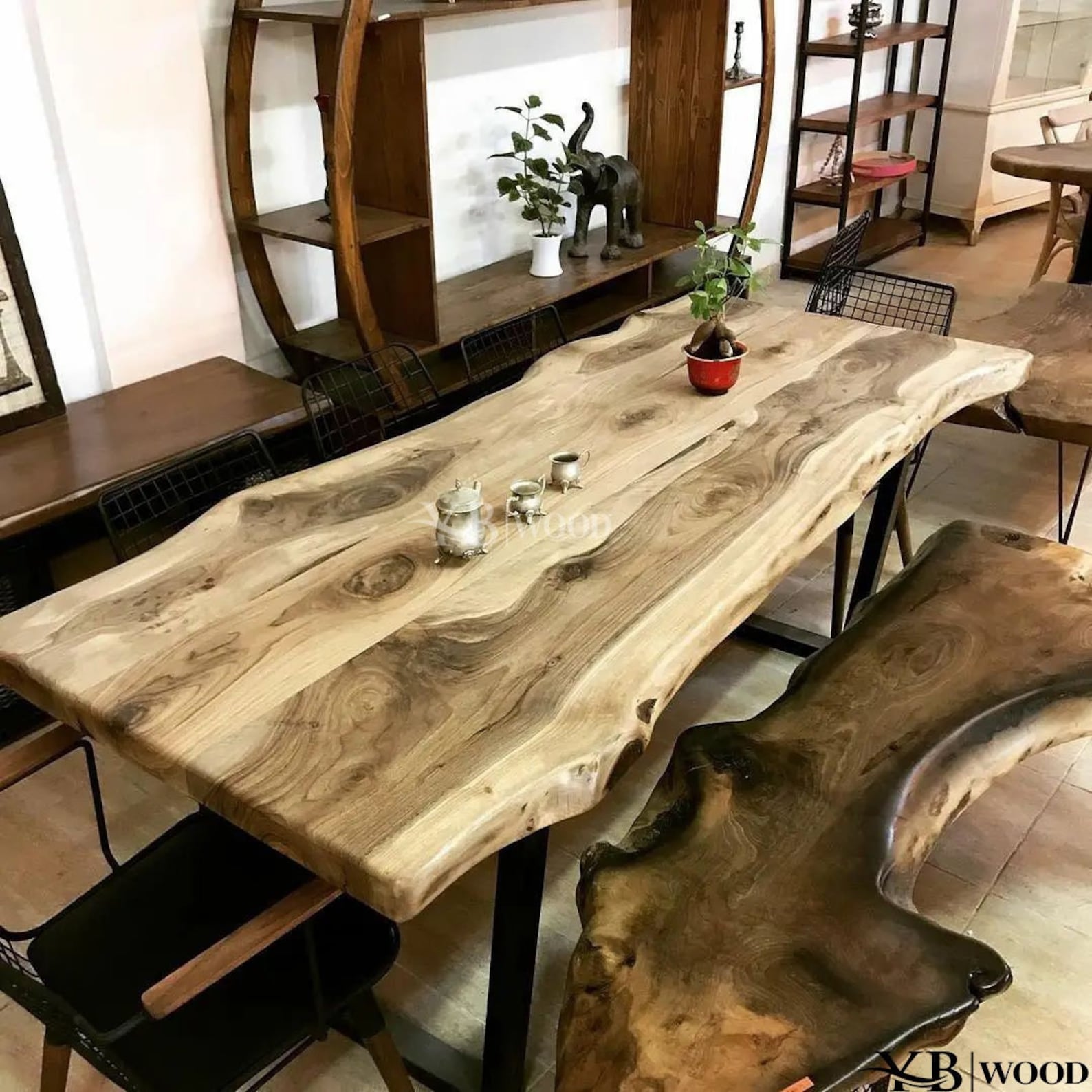 Living Edge Dining Table, Kitchen Table and Bech, Walnut Wood Table ...