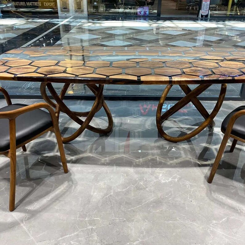 Epoxy Dining Table Hexagon Honeycomb Table, Custom Cut Walnut Resin ...