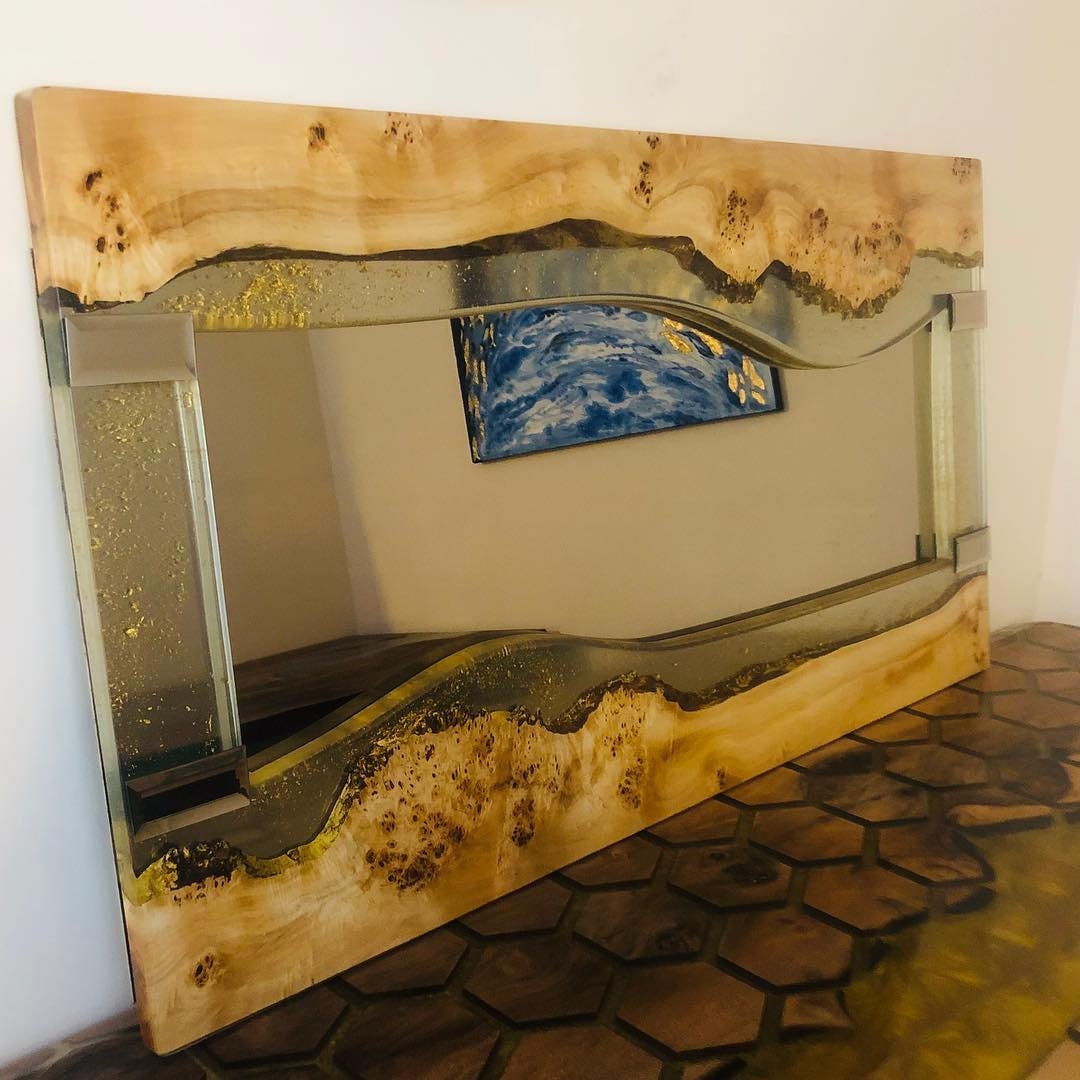 Live Edge Epoxy Walnut Wood Wall Mirror, Mirror Wall Decor ...