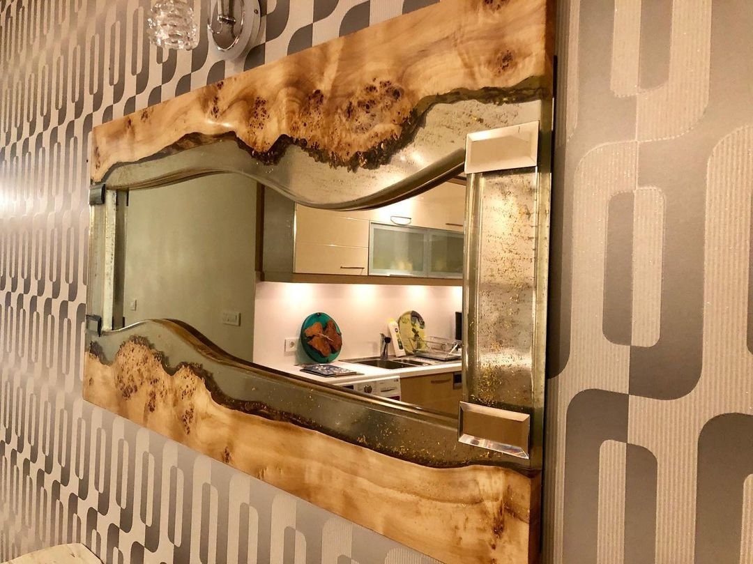 Live Edge Epoxy Walnut Wood Wall Mirror, Mirror Wall Decor ...