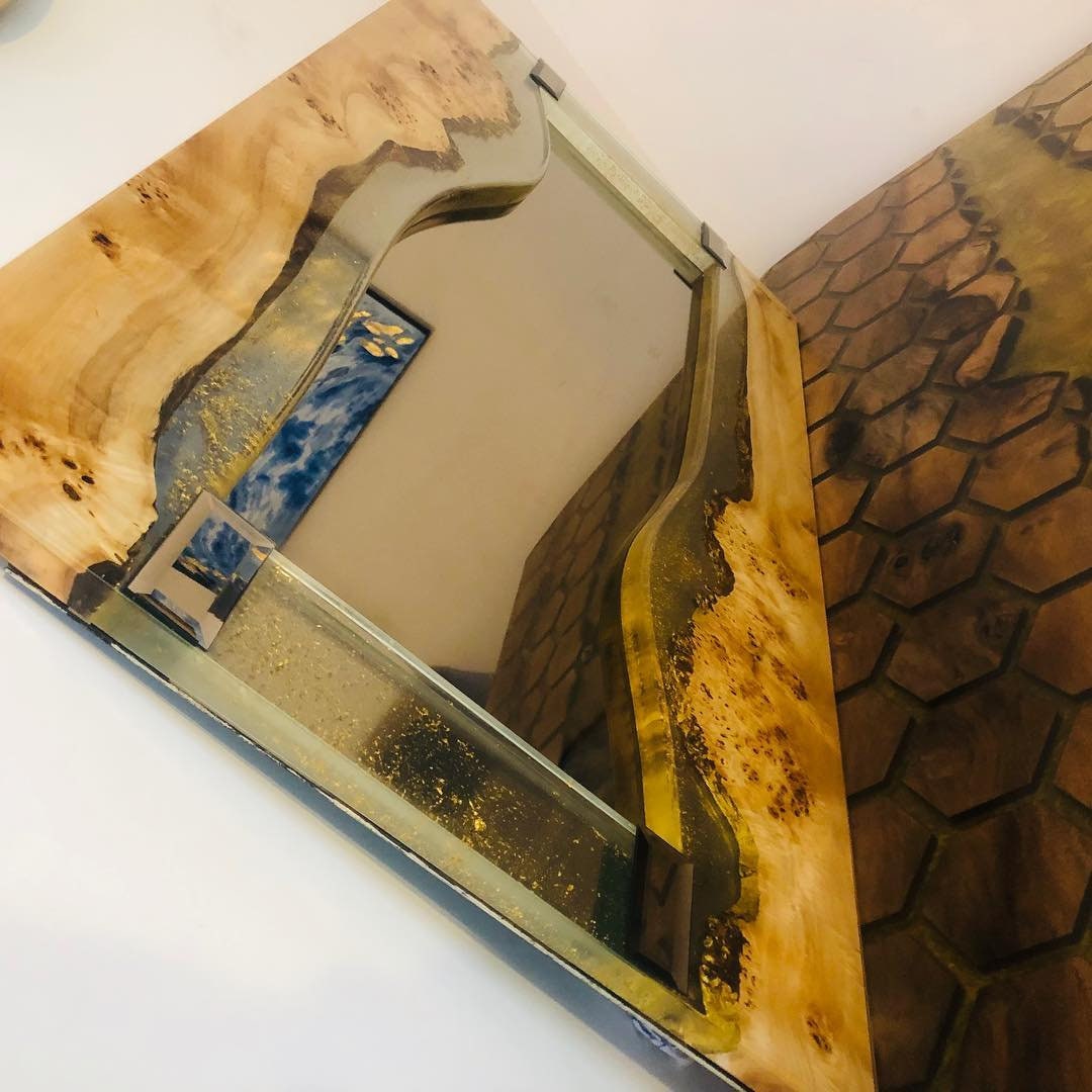 Live Edge Epoxy Walnut Wood Wall Mirror, Mirror Wall Decor ...