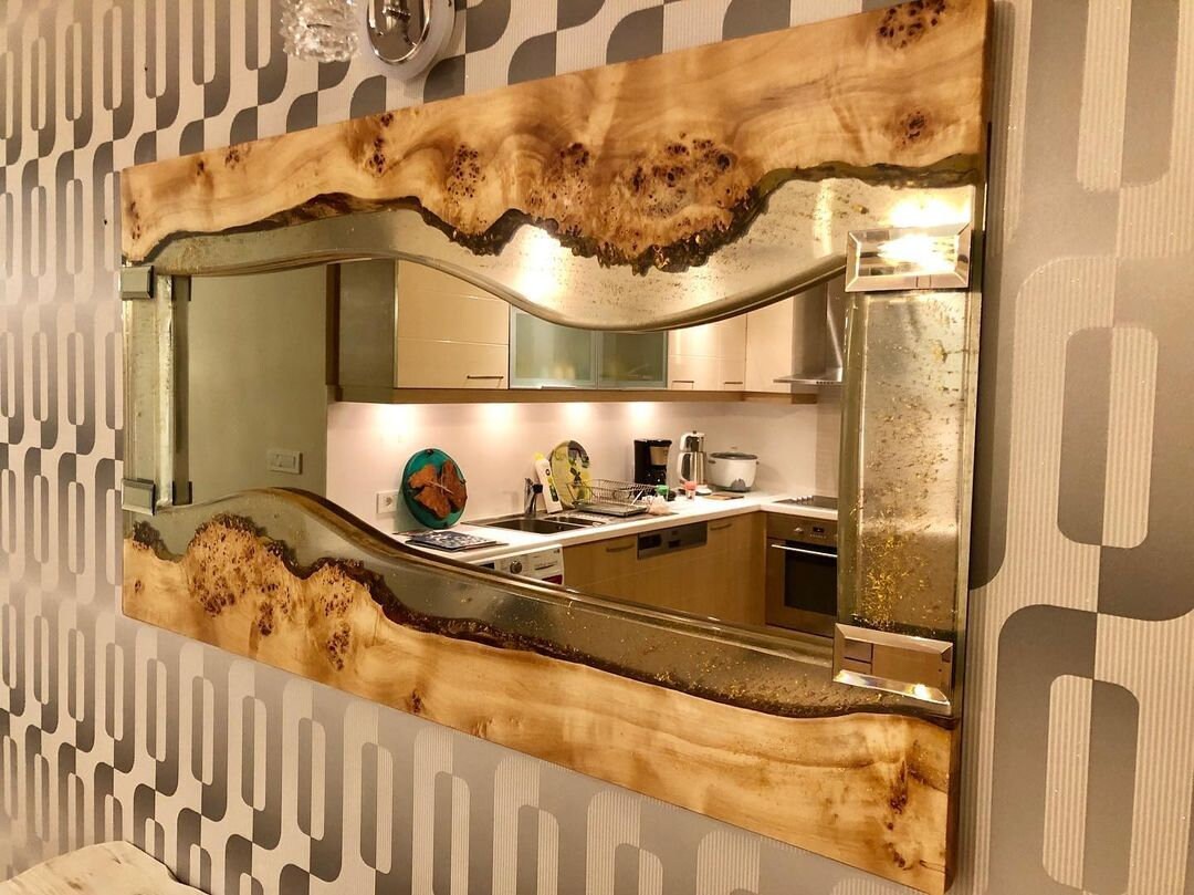 Live Edge Epoxy Walnut Wood Wall Mirror, Mirror Wall Decor ...