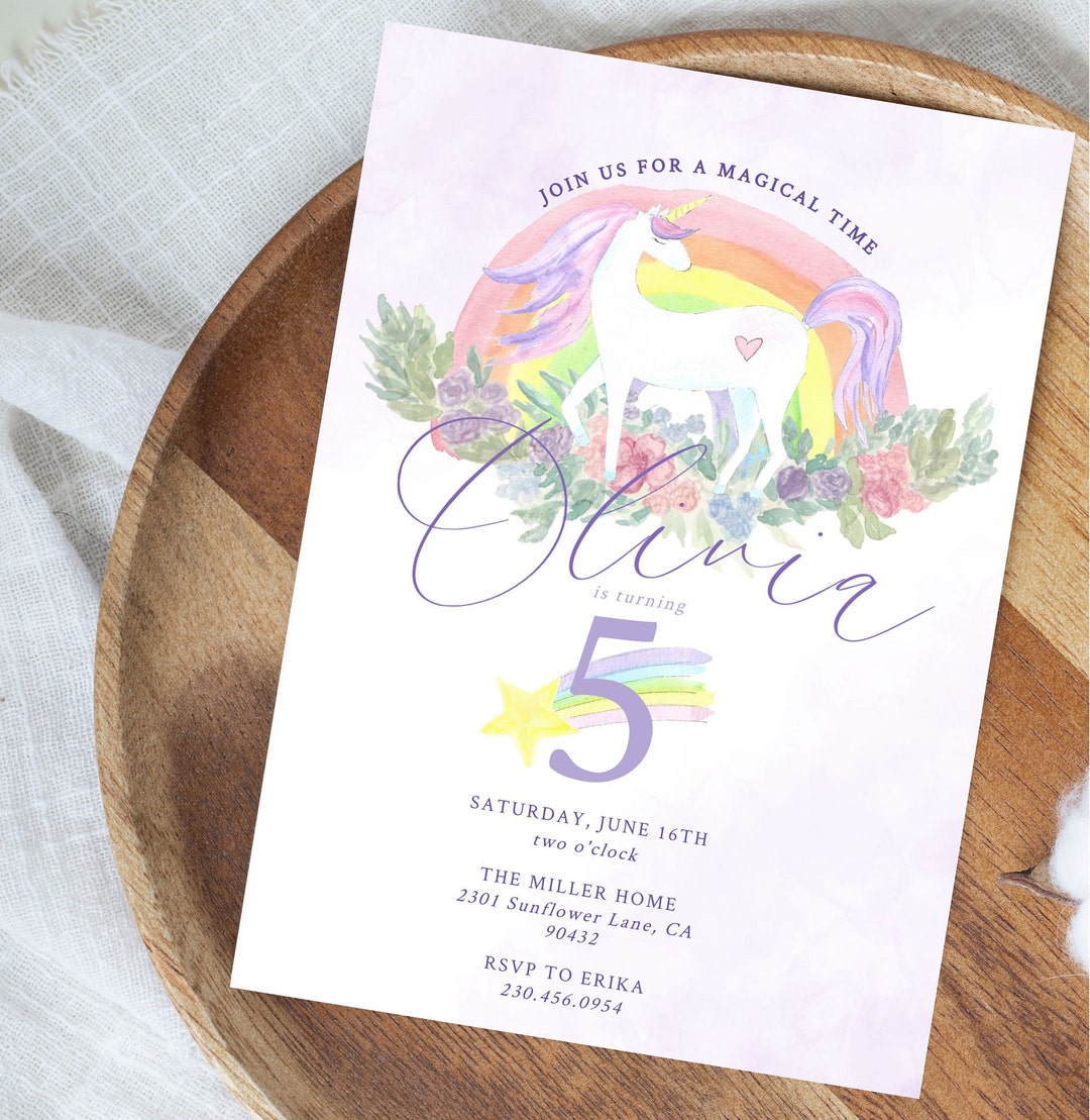 Unicorn Birthday Party Invitation, Magical Unicorn Invitation ...