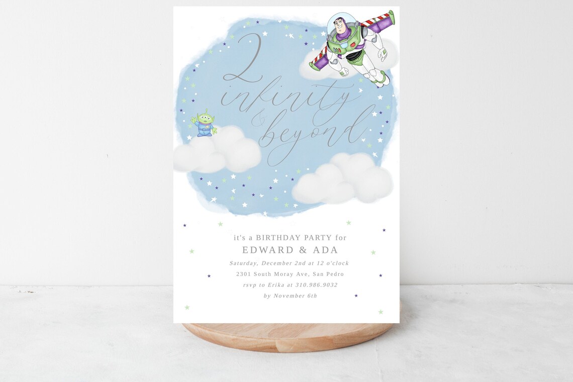 Watercolor 2 Infinity and Beyond Birthday Party Invitation - Etsy