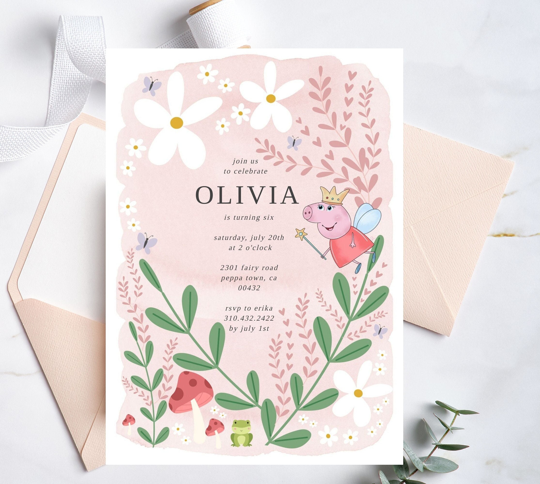 Peppa Pig Invitation Watercolor Peppa Pig Birthday - Etsy