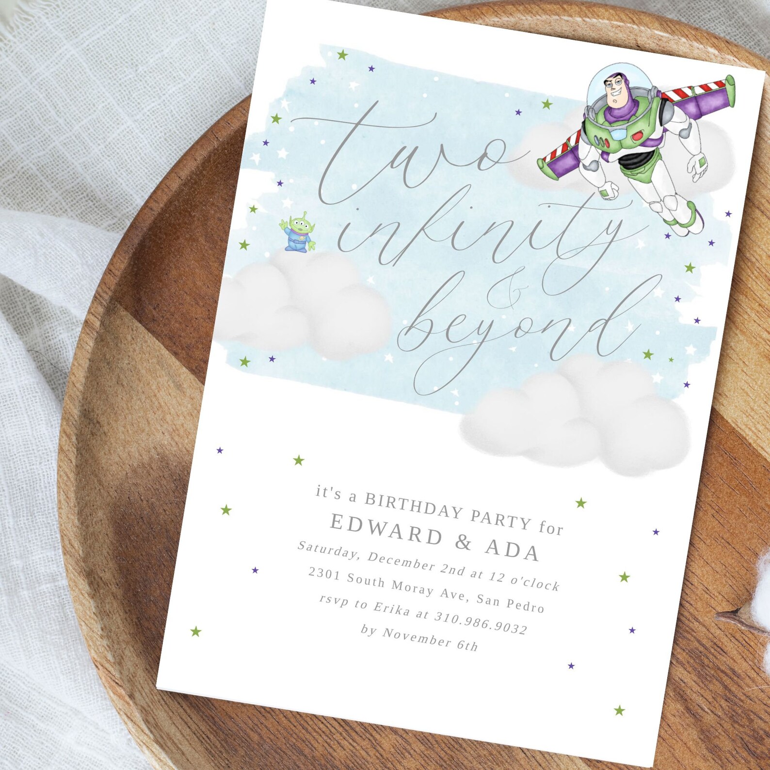 Watercolor 2 Infinity and Beyond Birthday Party Invitation, Watercolor ...