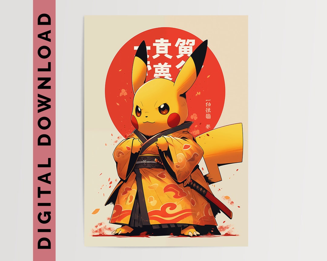 Pikachu, im japanischen Samurai-Stil Pokemon Anime Poster Digitaler ...