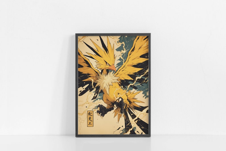 Zapdos, Pokémon, Japanese Tapestry Style, Anime Poster Printable Wall ...
