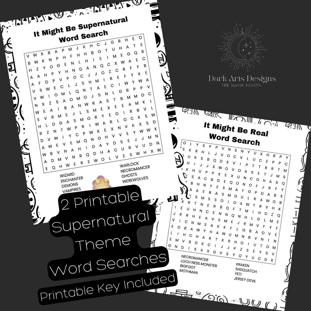 Supernatural Theme Word Search 2 Printable Word Searches - Etsy