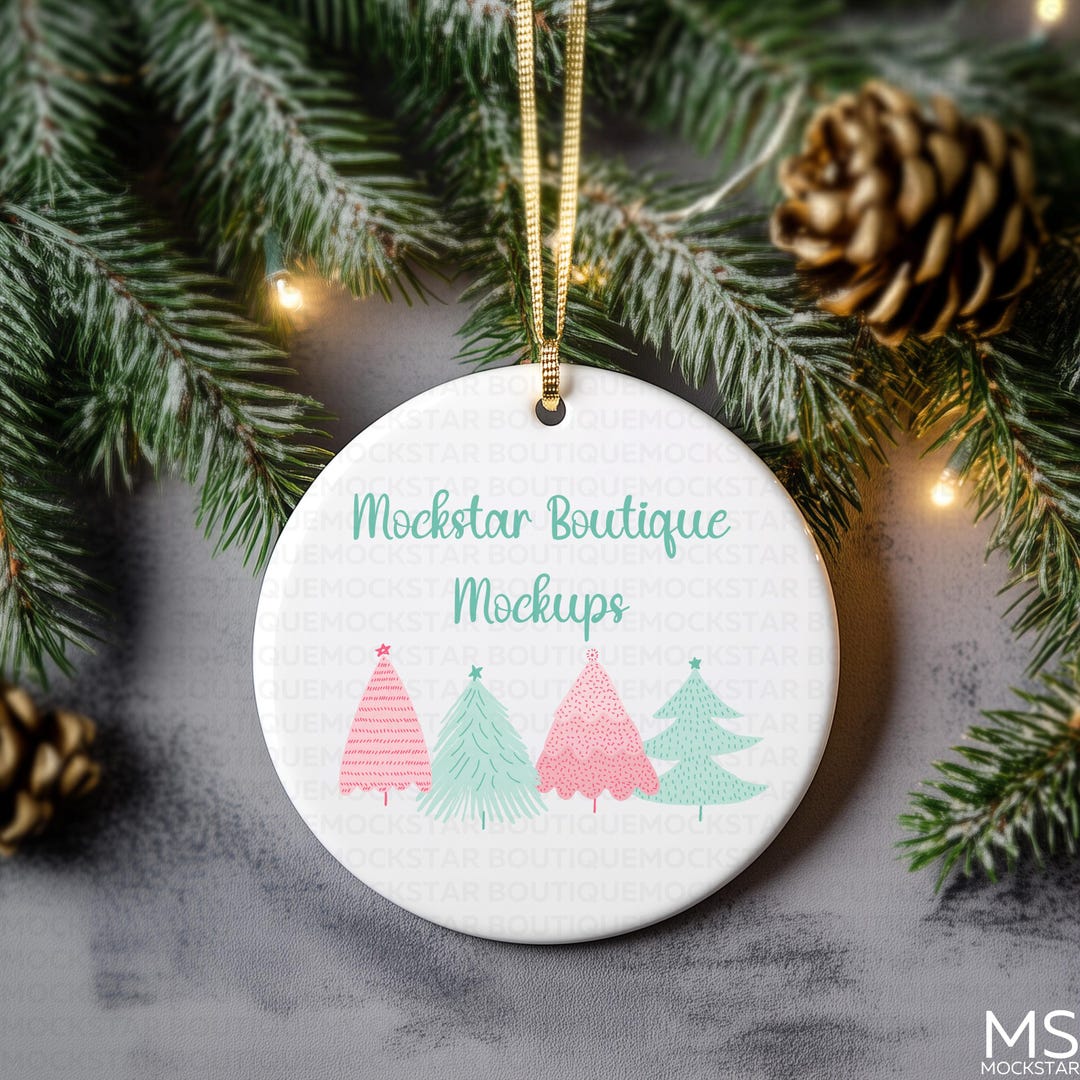 Christmas Mockup Blank White Round Ceramic Christmas Ornament Mockup ...