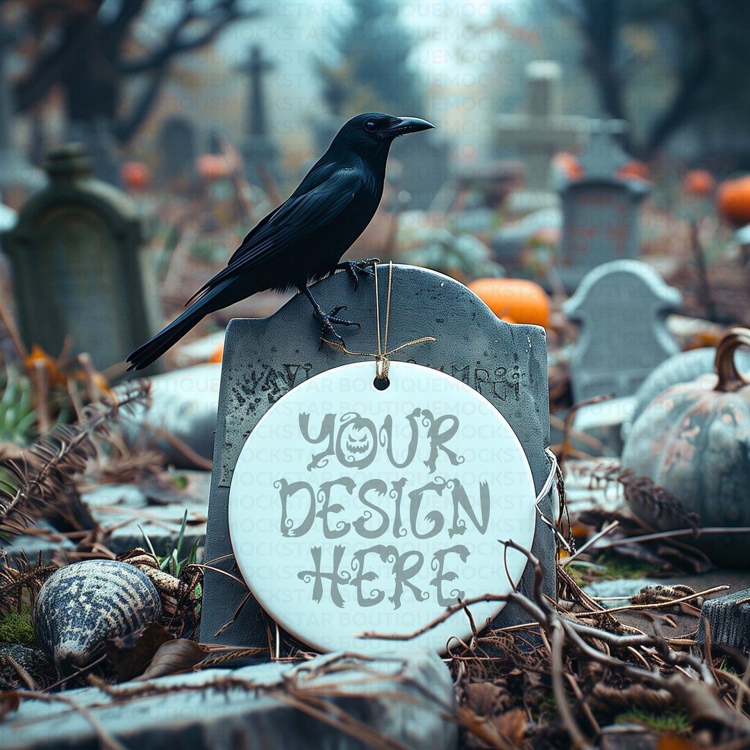 Halloween Mockup Bundle Blank White Round Ceramic Ornament Fall Mockup ...