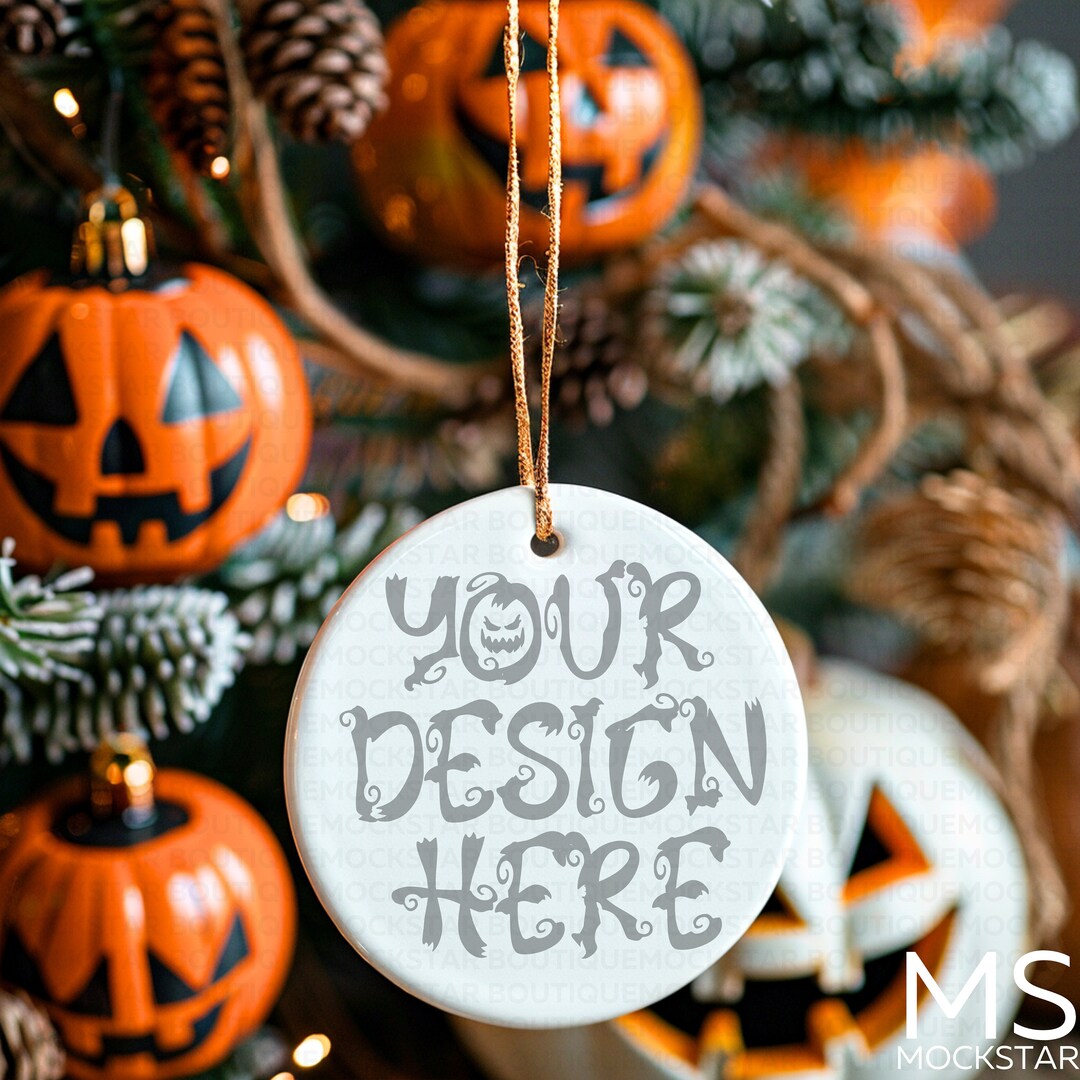 Halloween Mockup Bundle Blank White Round Ceramic Ornament Fall Mockup ...