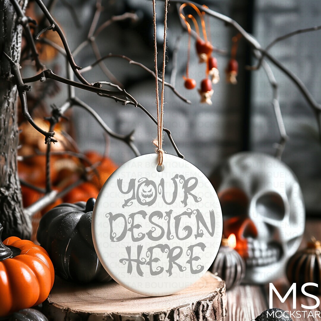 Halloween Mockup Bundle Blank White Round Ceramic Ornament Fall Mockup ...