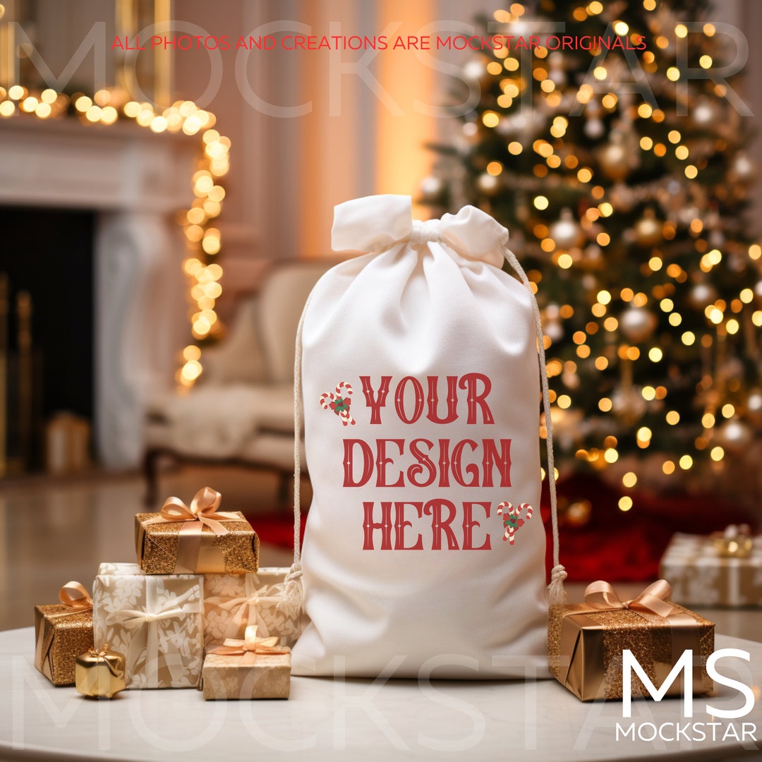 Santa Sack Mockup Natural Gift Bag Drawstring Mock up Christmas Mockup ...