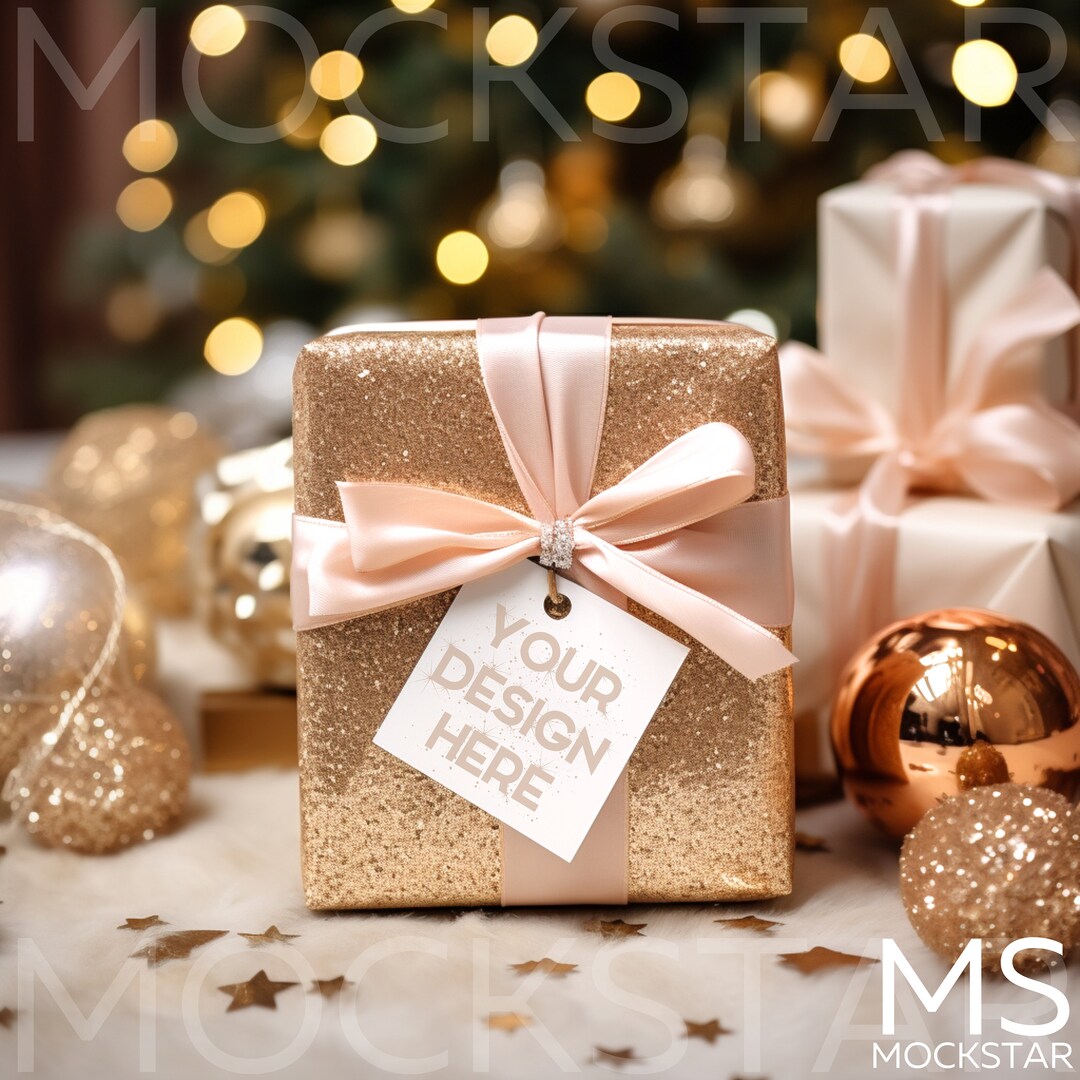 Square Gift Tag Mockup White Gift Tag Mockup Christmas Mockup Favor Bag ...