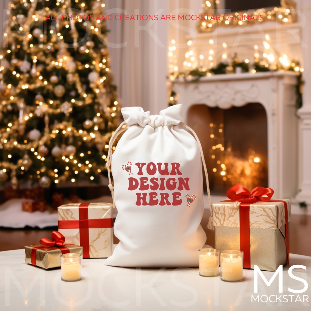 Santa Sack Mockup Natural Gift Bag Drawstring Mock up Christmas Mockup ...