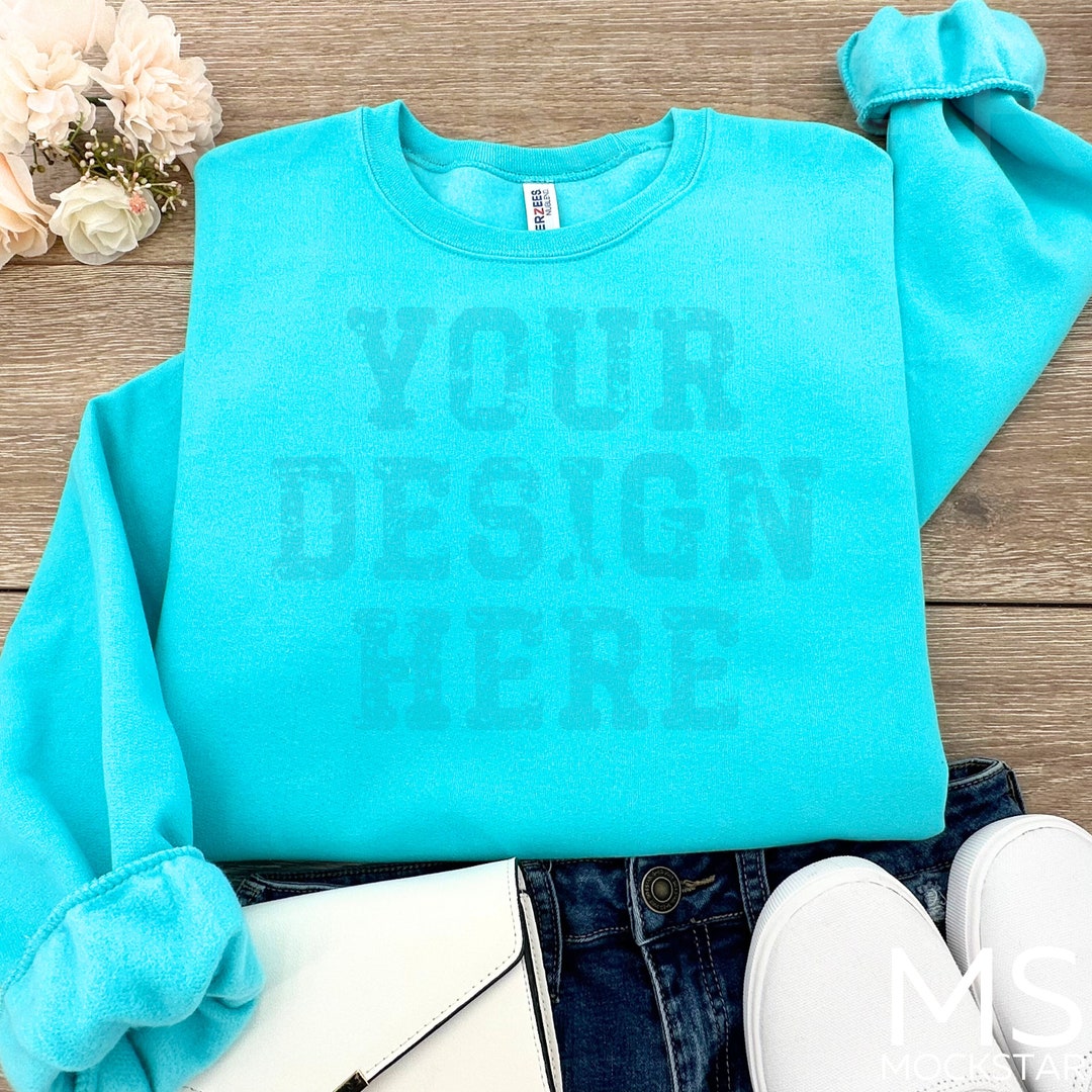 Jerzees 562MR Scuba Blue Mockup Scuba Blue Jerzees 562MR Mockup Bundle ...