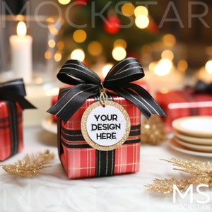Square Gift Tag Mockup White Gift Tag Mockup Christmas Mockup Favor Bag ...