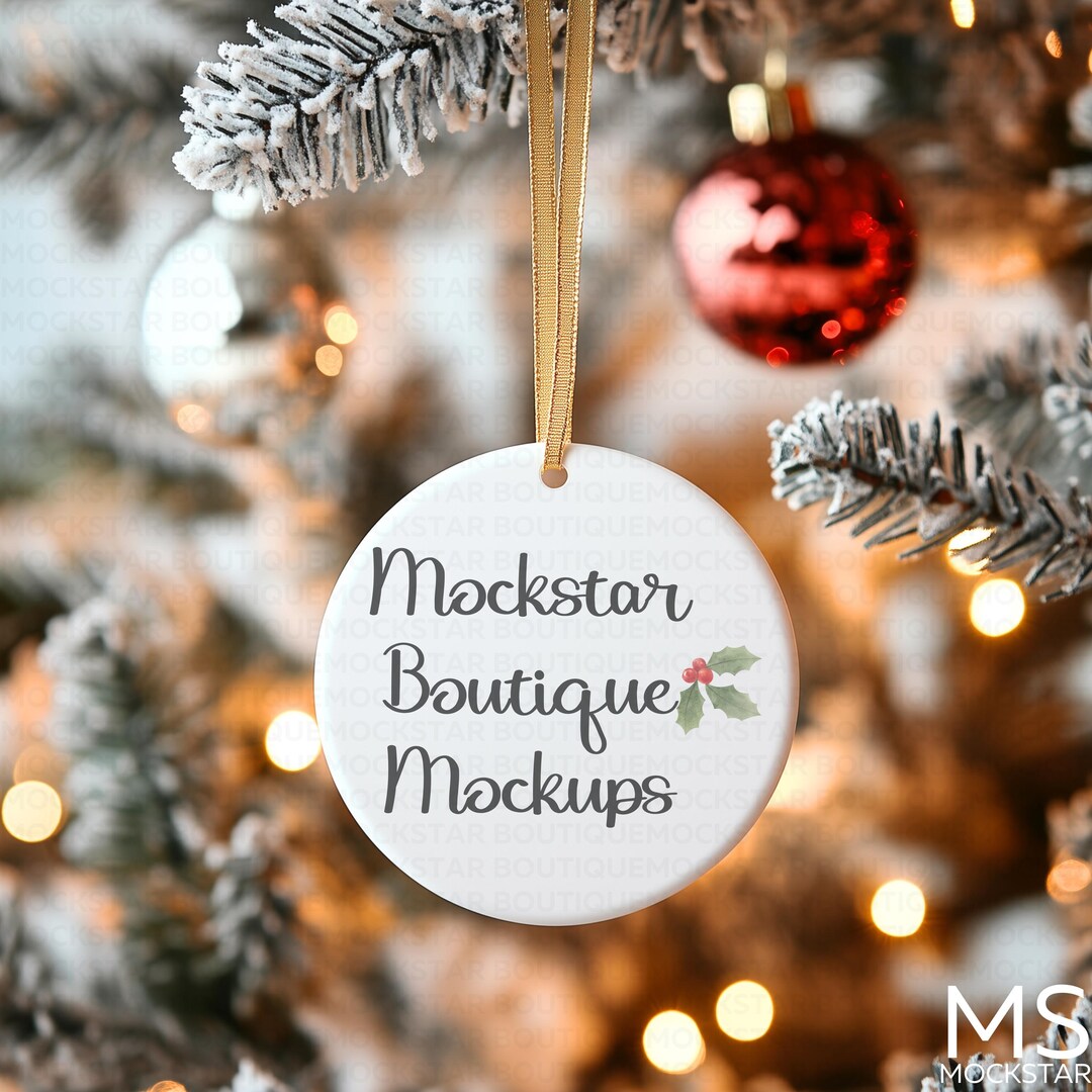 Christmas Mockup Blank White Round Ceramic Christmas Ornaments Mockup ...