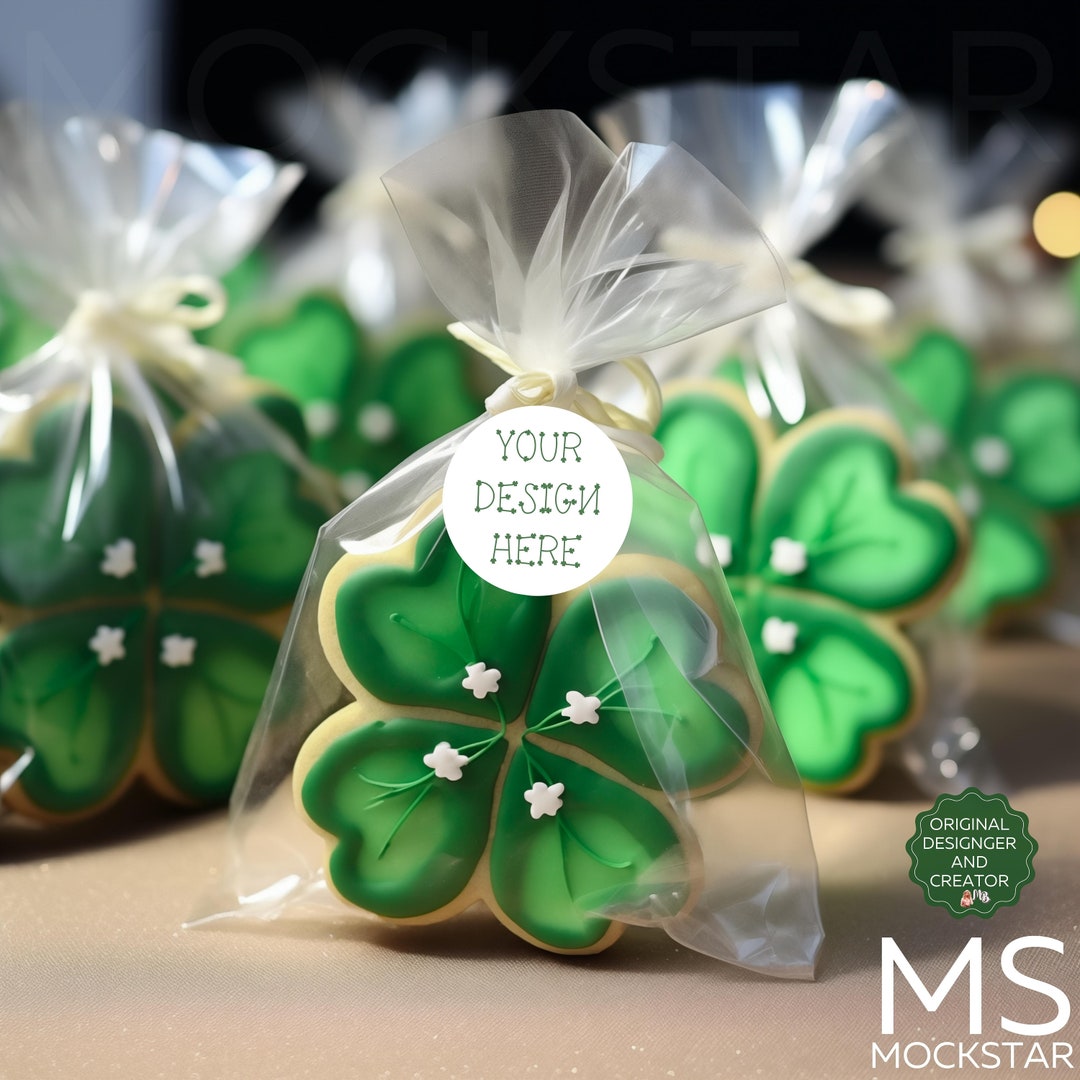 St Patricks Day Round Tag Mockup White Sticker Label Mockup Cookie ...